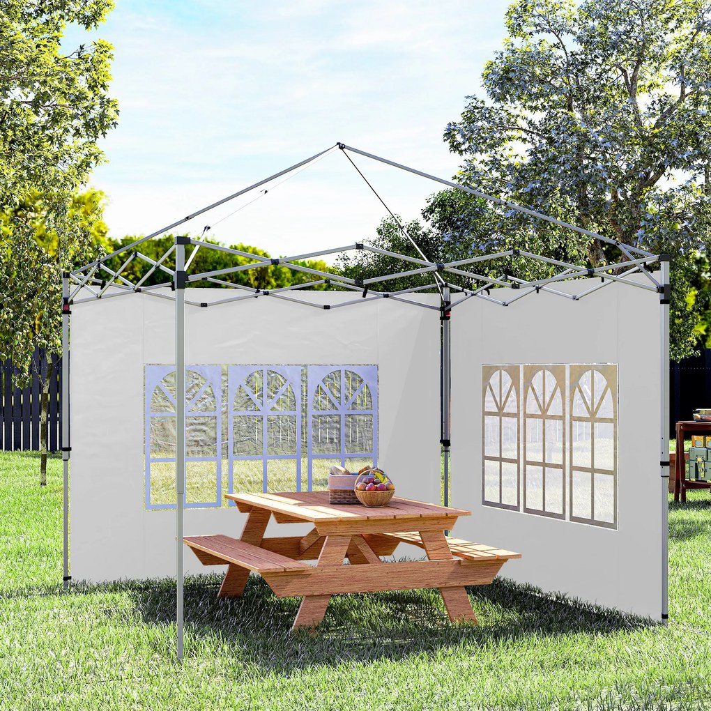 Outsunny sada 2 bočních panelů pro altán 3x3/3x4 m, boční stěna s oknem, voděodolná bílá barva