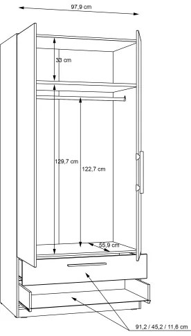 Šatní skříň MARO 100x213 cm dub artisan