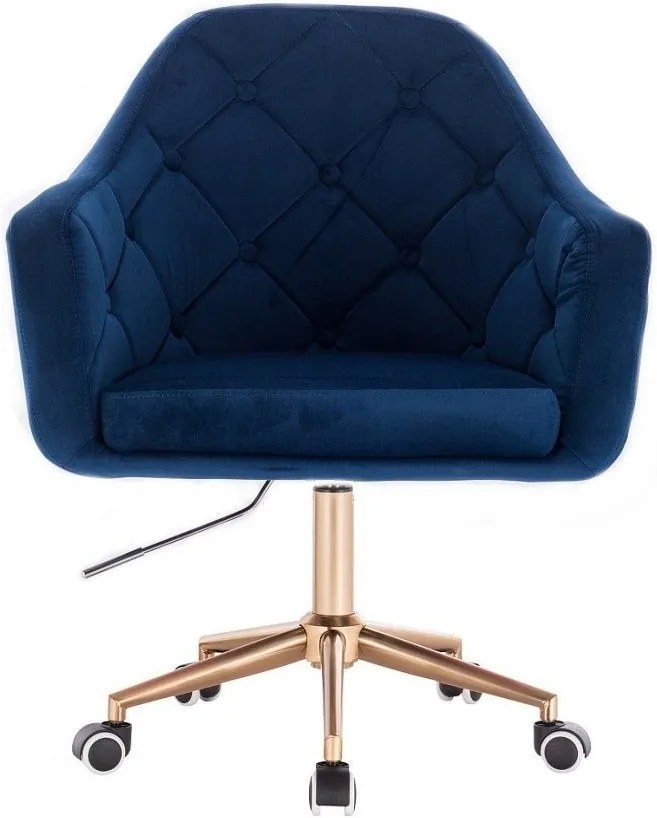 LuxuryForm DESIGN Otočné křeslo ANDORA VELUR na zlaté podstavě s kolečky - modré