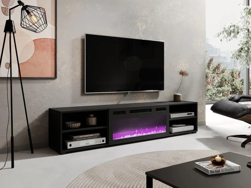 TV skříňka s krbem Loloz 180, Barva: černá, Krb: bílý