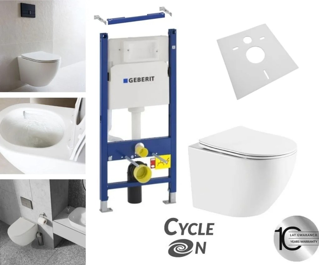 Geberit Geberit, závěsný set pod omítku Duofix Delta + závěsná WC mísa Desna s toaletním sedátkem z duroplastu, Vortex splachování, bílá lesklá, LAV-SETDESNAGEB