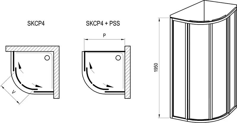 Ravak Sprchový kout čtvrtkruhový 80×80 cm bílý,     SKCP4-80 195 GRAPE   3114O102ZG Profil: Černá, Sklo: Pearl