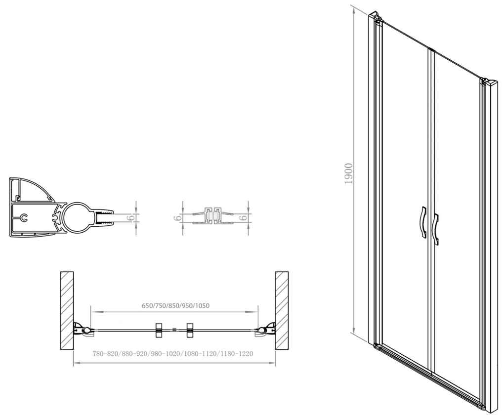 Gelco ONE sprchové dveře do niky dvoukřídlé 1180-1220 mm, čiré sklo, 6 mm GO2812 GO2812