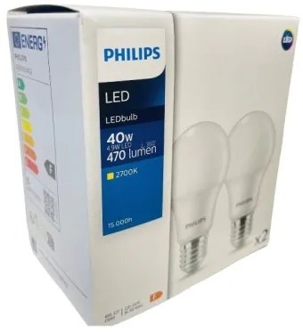 LED žárovky E27 Philips A60 4,9W (40W) teplá bílá (2700K) 2ks