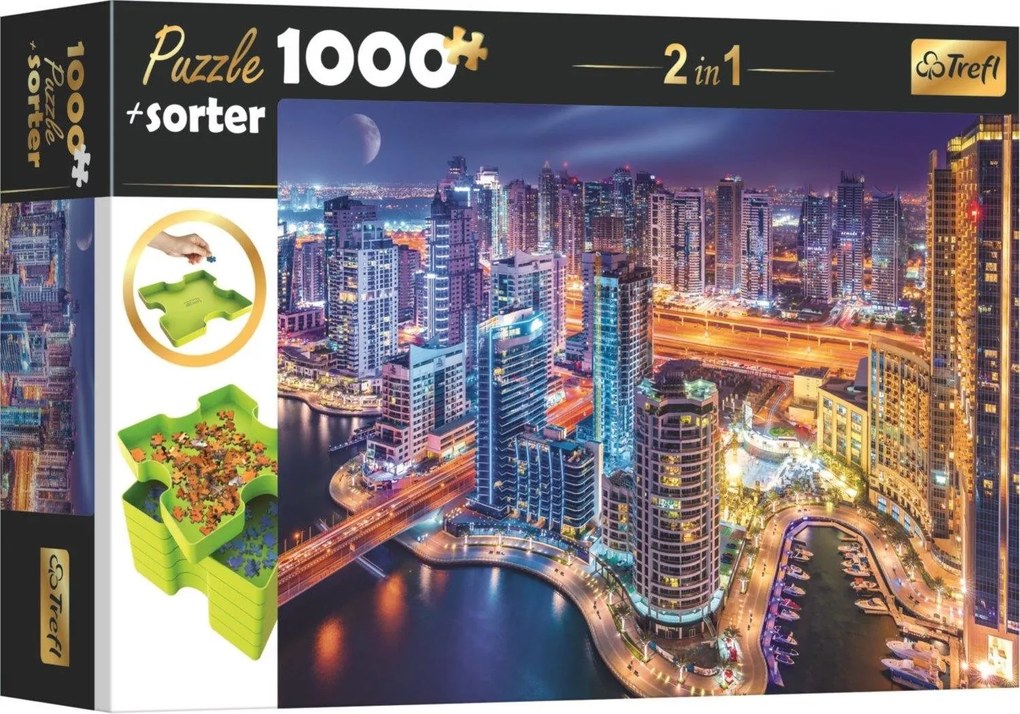 Puzzle trefl puzzle s třídičem 2v1 noční dubaj 1000 dílků