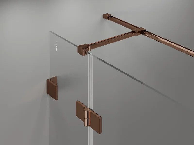 Mexen Lunar T, výklopný pravý sprchový kout 140 x 80 cm, 8mm čiré sklo, profil růžové zlato, 834T-140-080-60-00-P