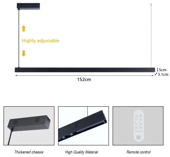 Immax NEO 07307L-LED Stm lustr na lanku MADEIRA 33W/230V Wi-Fi Tuya 152 cm černá