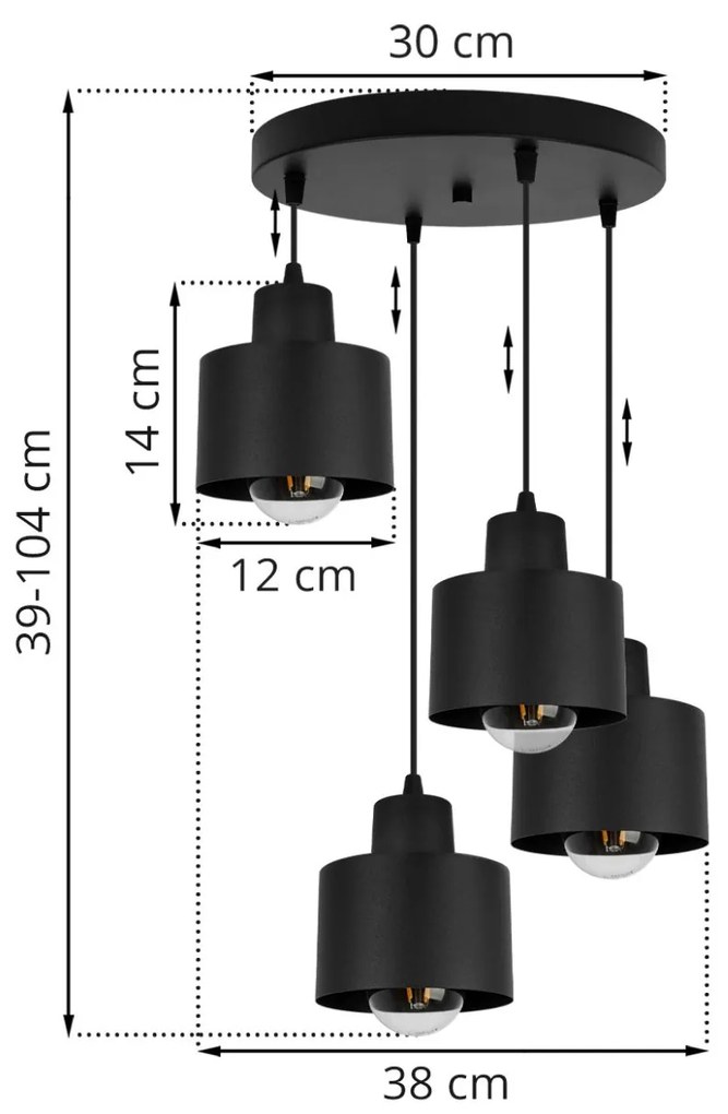 Závěsné svítidlo PANTA, 4x černé kovové stínítko, O