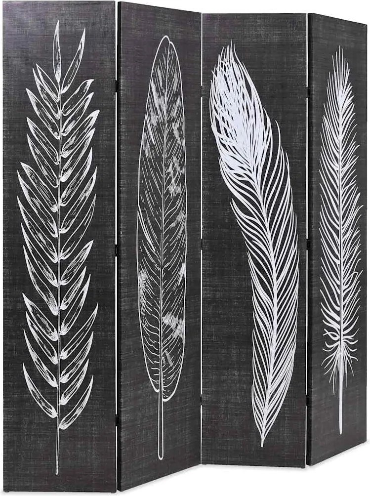 Skládací paraván 160 x 170 cm pírka černobílá 245890