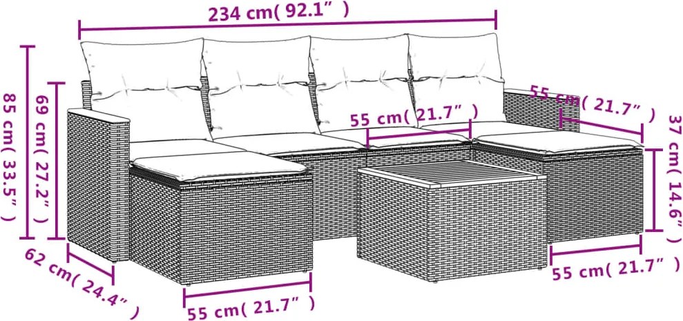7dílná zahradní sedací souprava s poduškami béžová polyratan 3258629