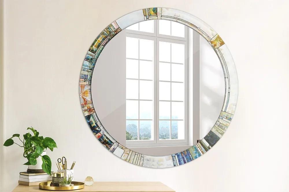 Kulaté dekorativní zrcadlo Abstraktní okno vitráže fi 90 cm