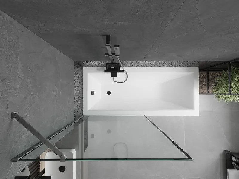 Mexen Next, 1-křídlová vanová zástěna 90 x 150 cm, 6mm čiré sklo - černý vzor, broušená grafitová, 895-090-000-00-70-66
