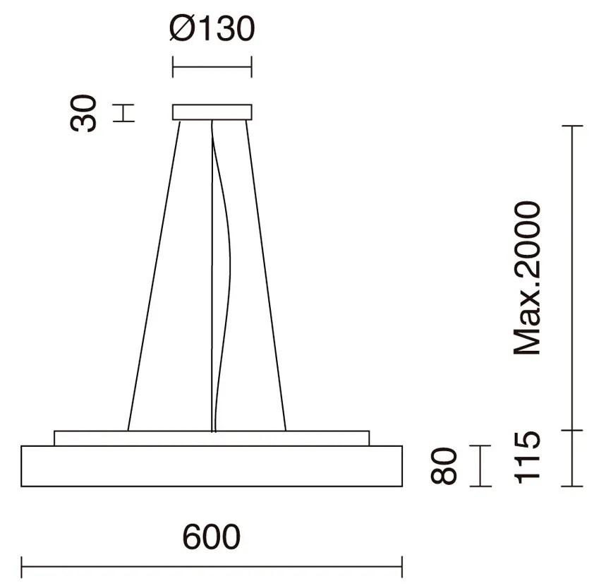 Indeluz 801C-L3148B-02 závěsné LED svítidlo Bilog M, černé, 44W, 3000K ø60cm