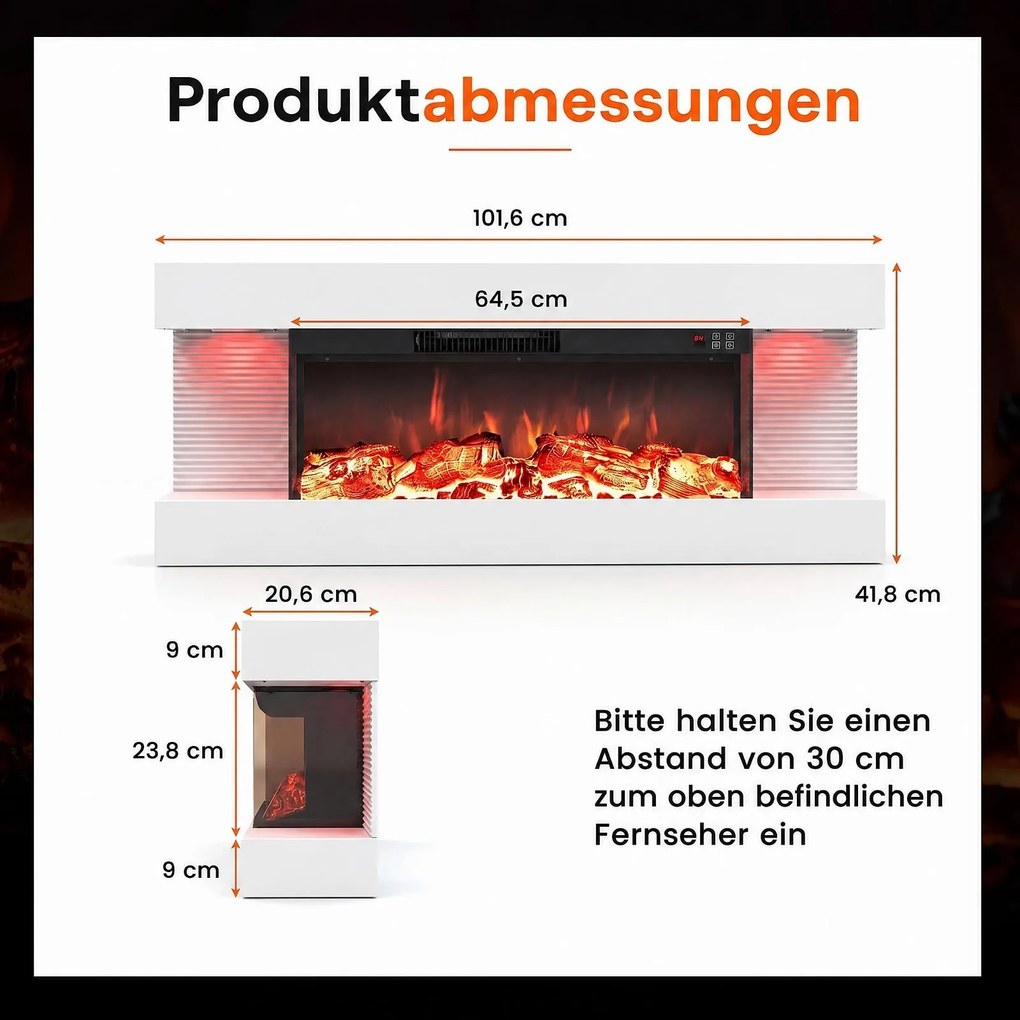 Costway Třístranný elektrický krb 102 cm s LED, bílý