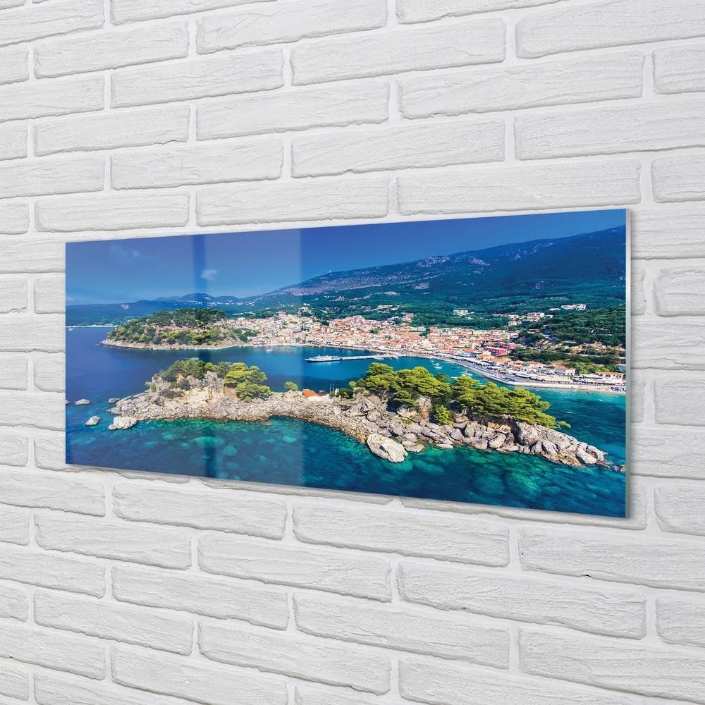 akrylový obraz Řecko Panorama moře město 120x60 cm