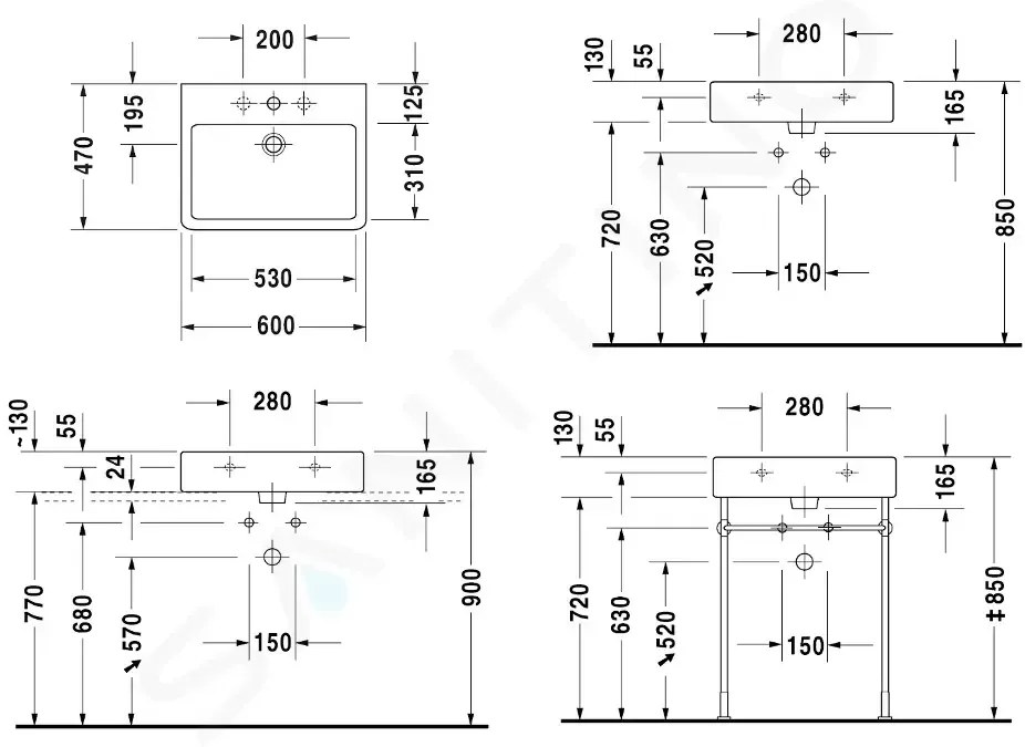 DURAVIT - Vero Umyvadlo 600x470 mm, s přepadem, s otvorem pro baterii, bílá (0454600027)