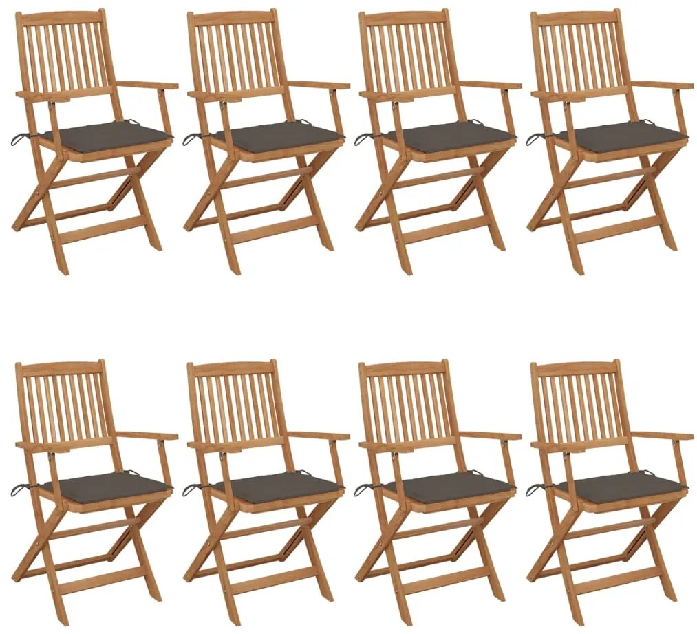 3074975 vidaXL Skládací zahradní židle s poduškami 8 ks masivní akácie