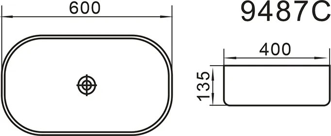 Erga Emmeline, umyvadlo na desku 600x400x135 mm, bílá lesklá, ERG-V03-9487C-WH