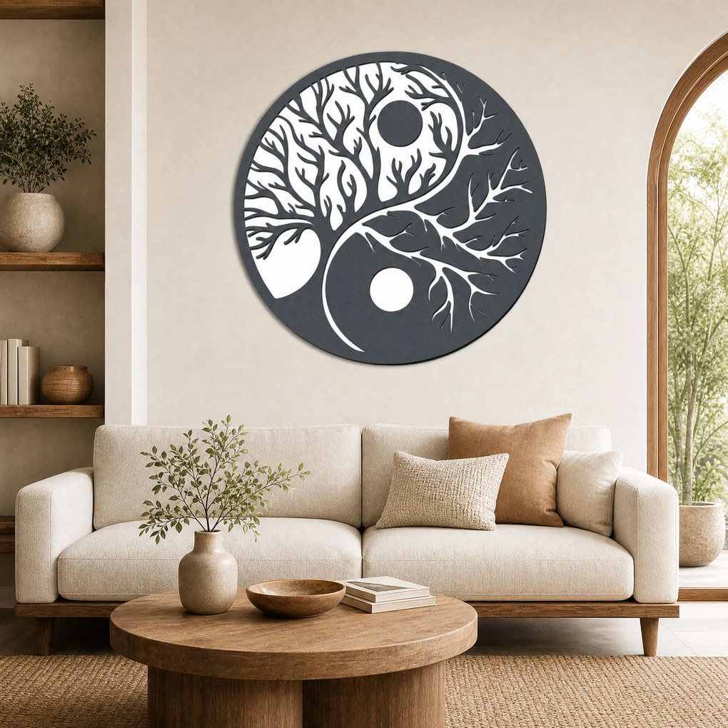 dřevo života 2 dílný dřevěný strom YING YANG na stěnu Zvolte barvu dekoru: Ořech-Buk, Zvolte rozměr Ø (cm): 60
