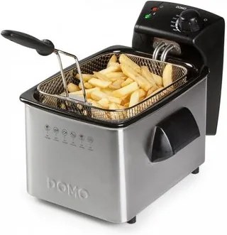 DOMO DO464FR stříbrná-černá / fritovací hrnec / 2200W / 3.0L oleje / 160-190 °C / fritovací nádoba: smaltovaná / nerez (DO464FR)