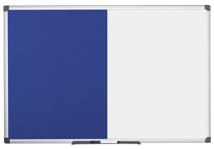 Popisovací magnetická tabule a textilní nástěnka, bílá/modrá, 900 x 600 mm