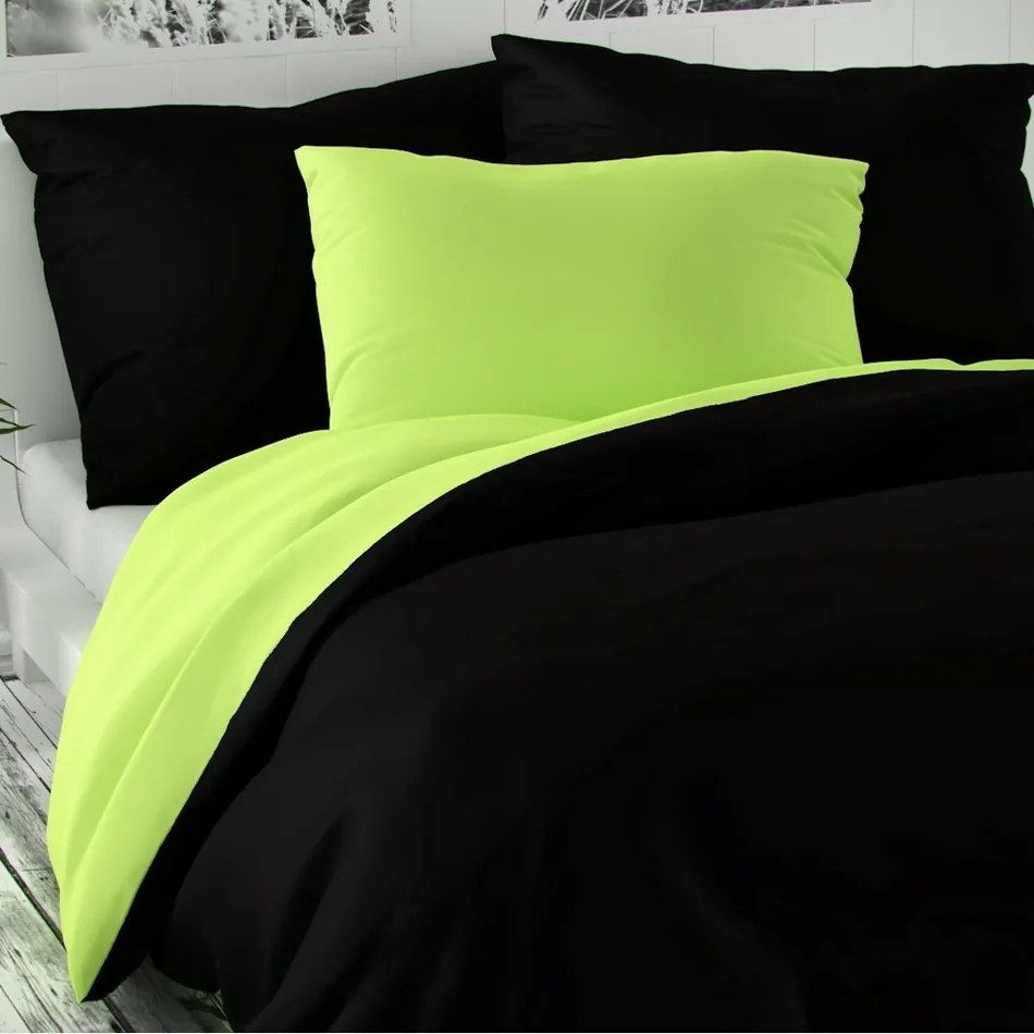 Kvalitex Saténové povlečení Luxury Collection černá/světle zelená, 200 x 200 cm, 2 ks 70 x 90 cm