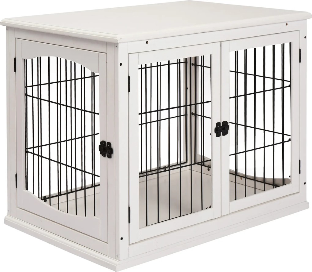 PawHut bouda pro psy přepravní box pro malá zvířata v interiéru 81 x 58,5 x 66 cm z MDF a kovu v bílé barvě, ideální pro domácí zvířata | Aosom.de