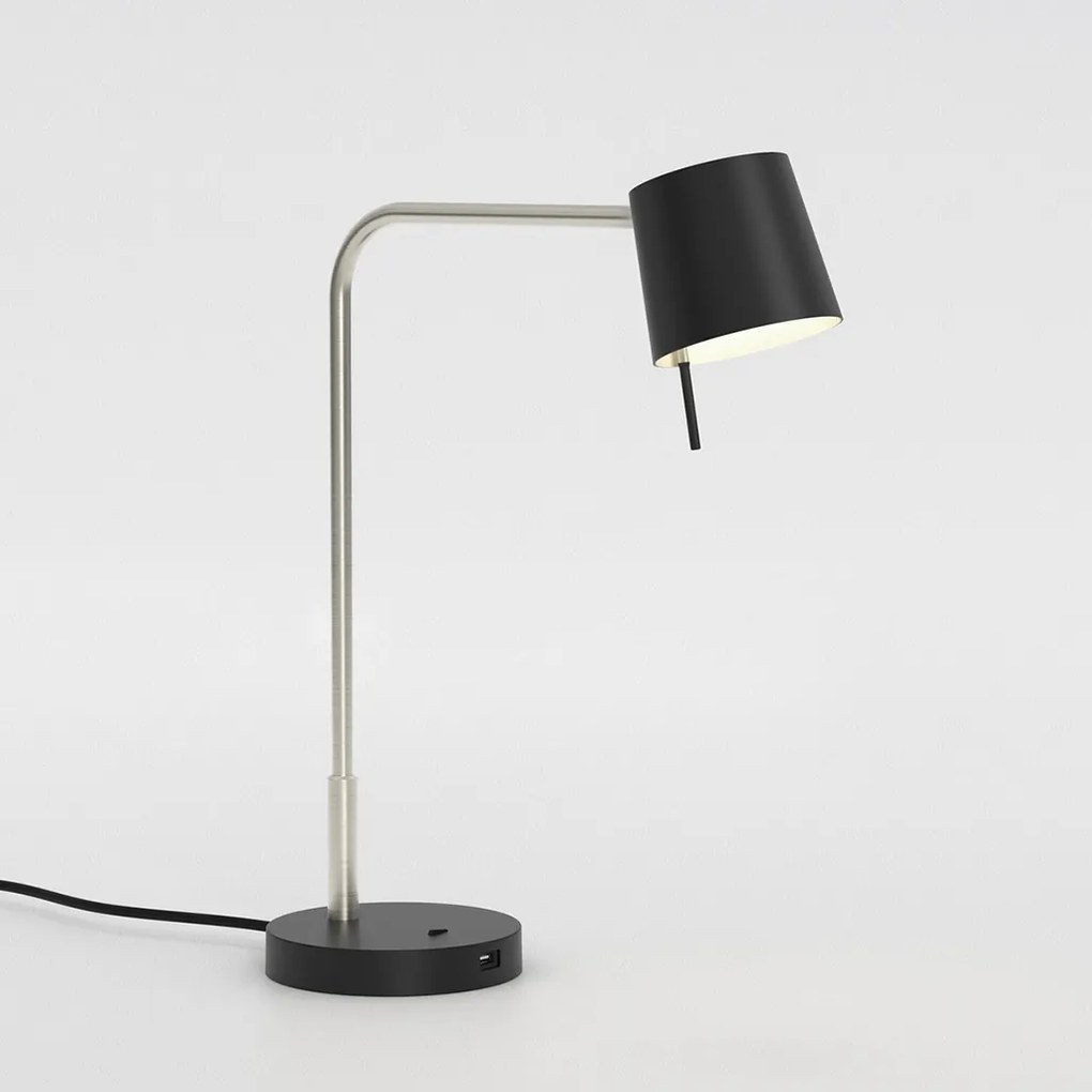 Stylová stolní lampa s USB Miura  Stylová stolní lampa s USB Miura Noha: Nikl matný, Stínítko: Černé matné