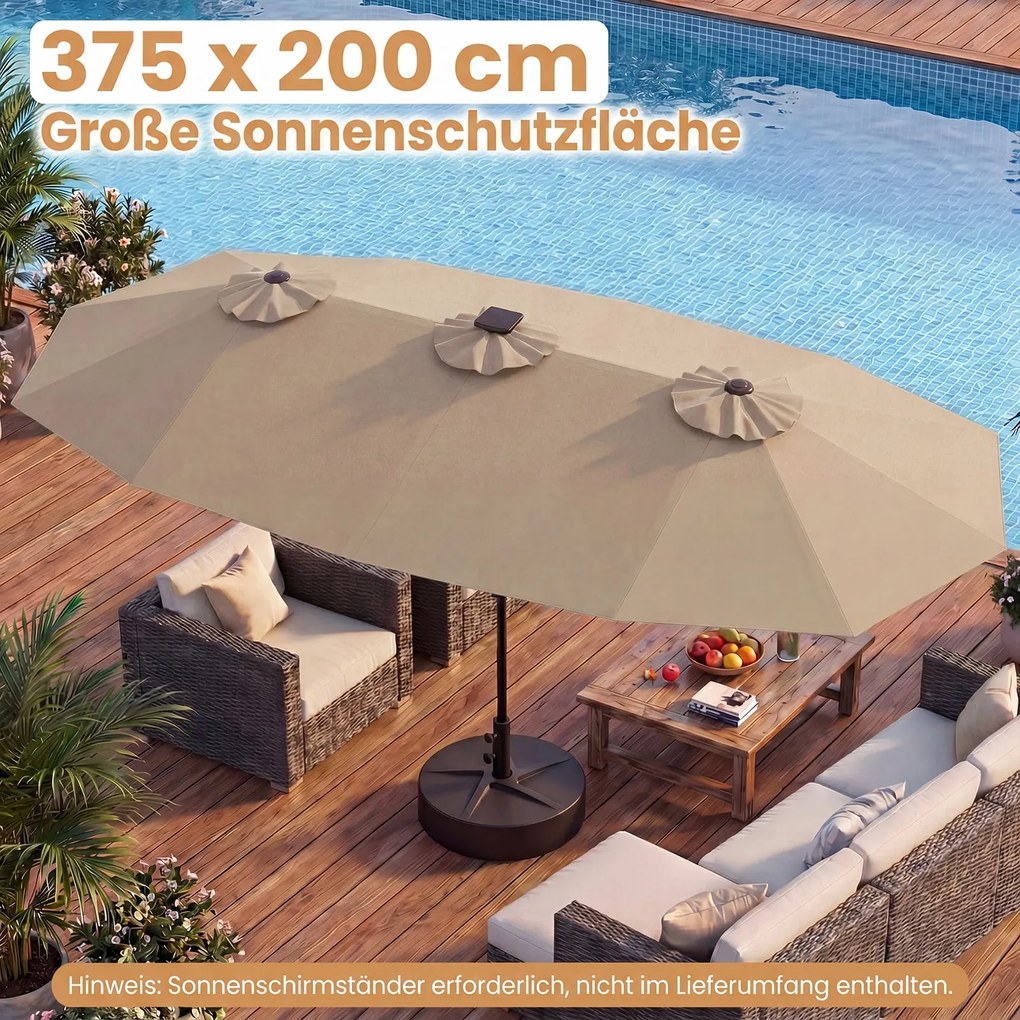 Costway Dvojitý slunečník s LED osvětlením Obdélníkový – 400 × 210 cm, hnědý