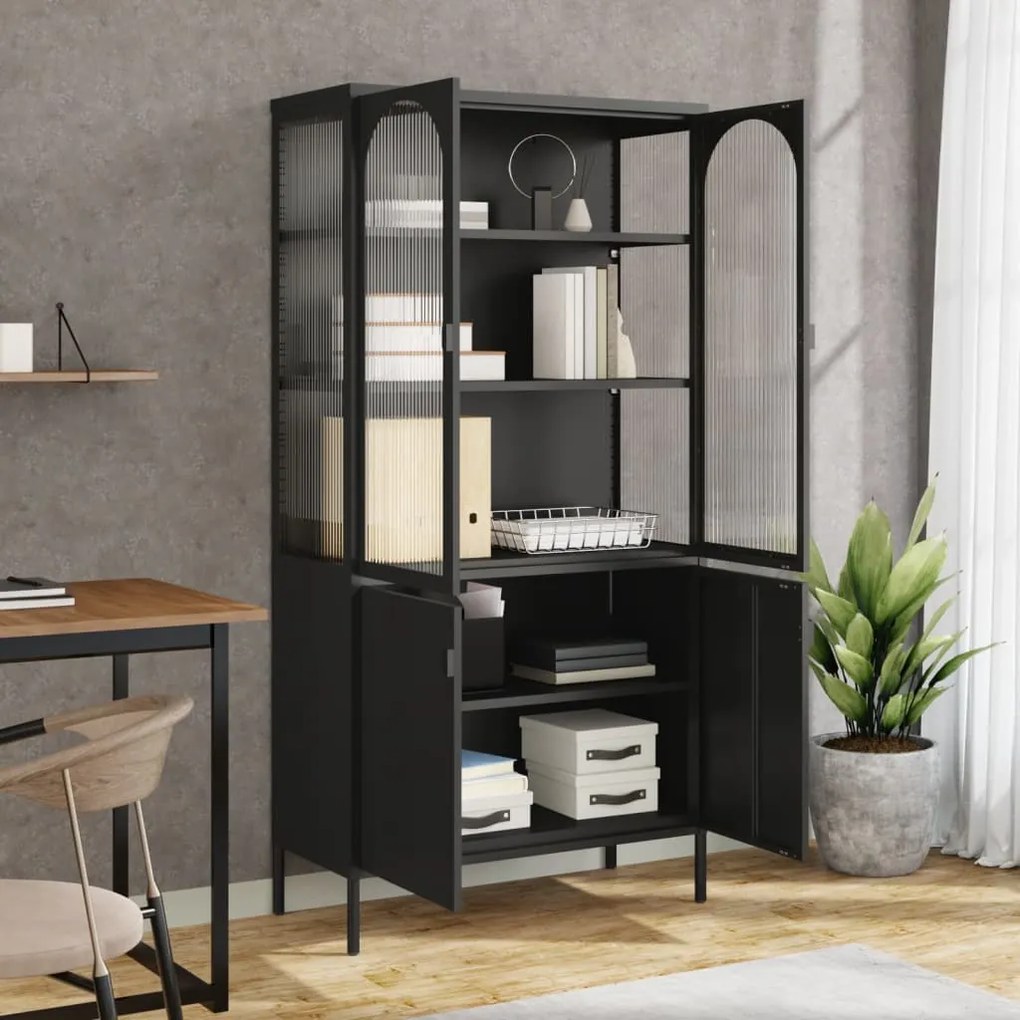 Highboard Černý 90 X 40 X 180 Cm Sklo A Ocel