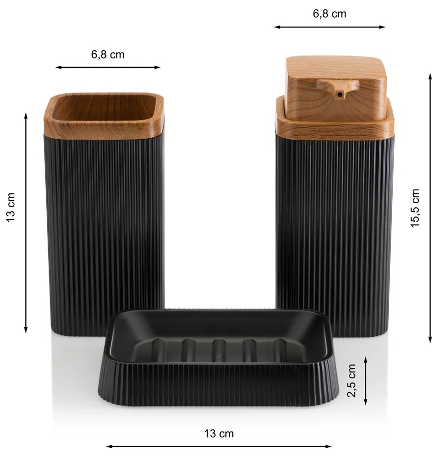 Sada koupelnových doplňků Zoya černá/s povrchovou úpravou v dekoru dřeva