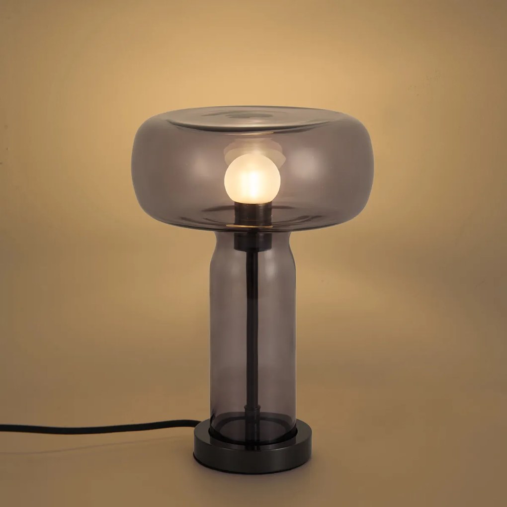 Stolní lampa Hotel Chic kovově šedá s kouřovým sklem - Amara