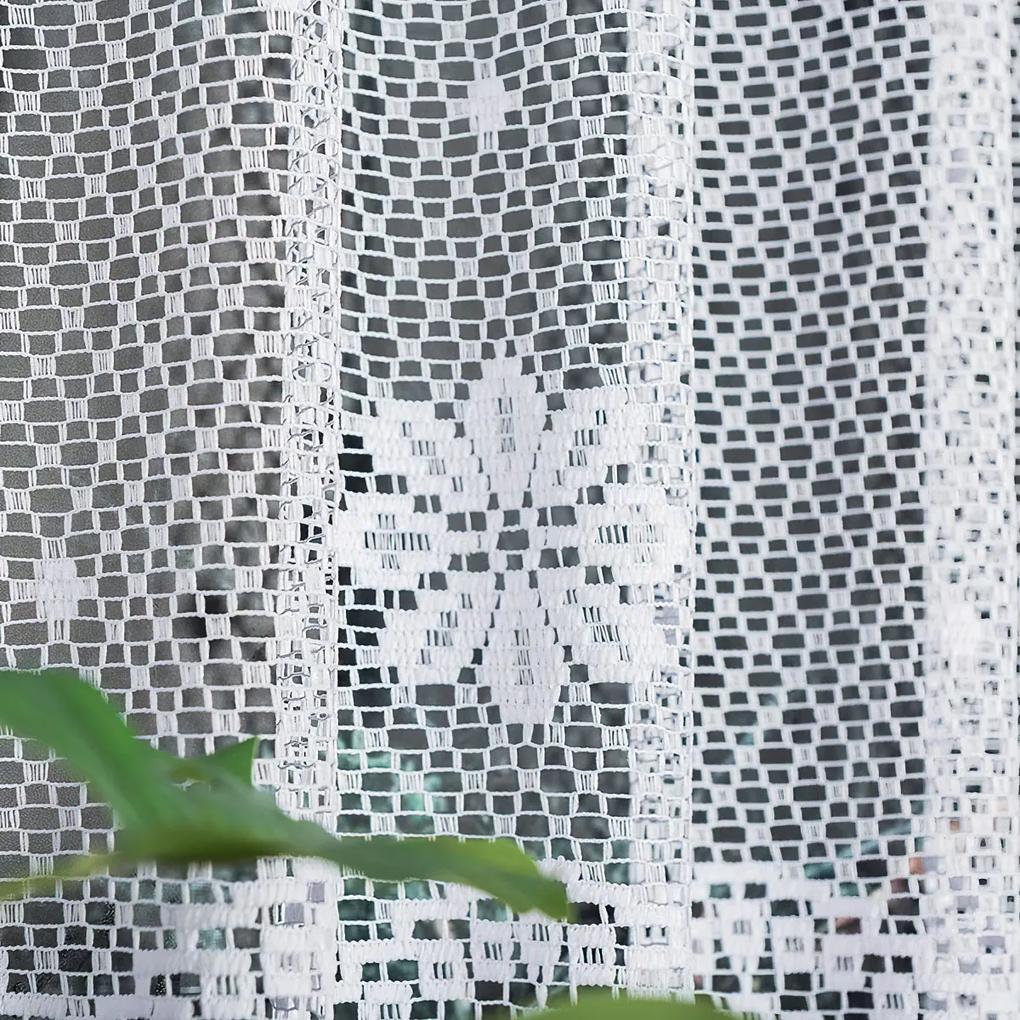 Olzatex žakárová záclona NOLA 779/031, květinový vzor, bílá s bordurou, výška 140cm (v metráži)