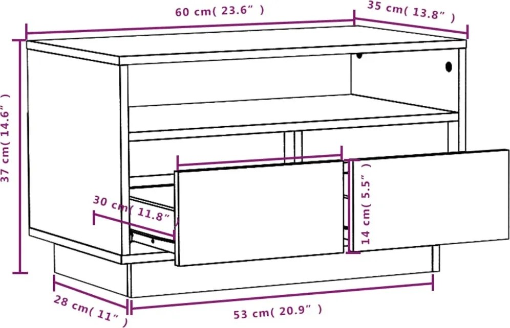 vidaXL TV skříňka 60 x 35 x 37 cm masivní borové dřevo [813429] Barva: Bílá