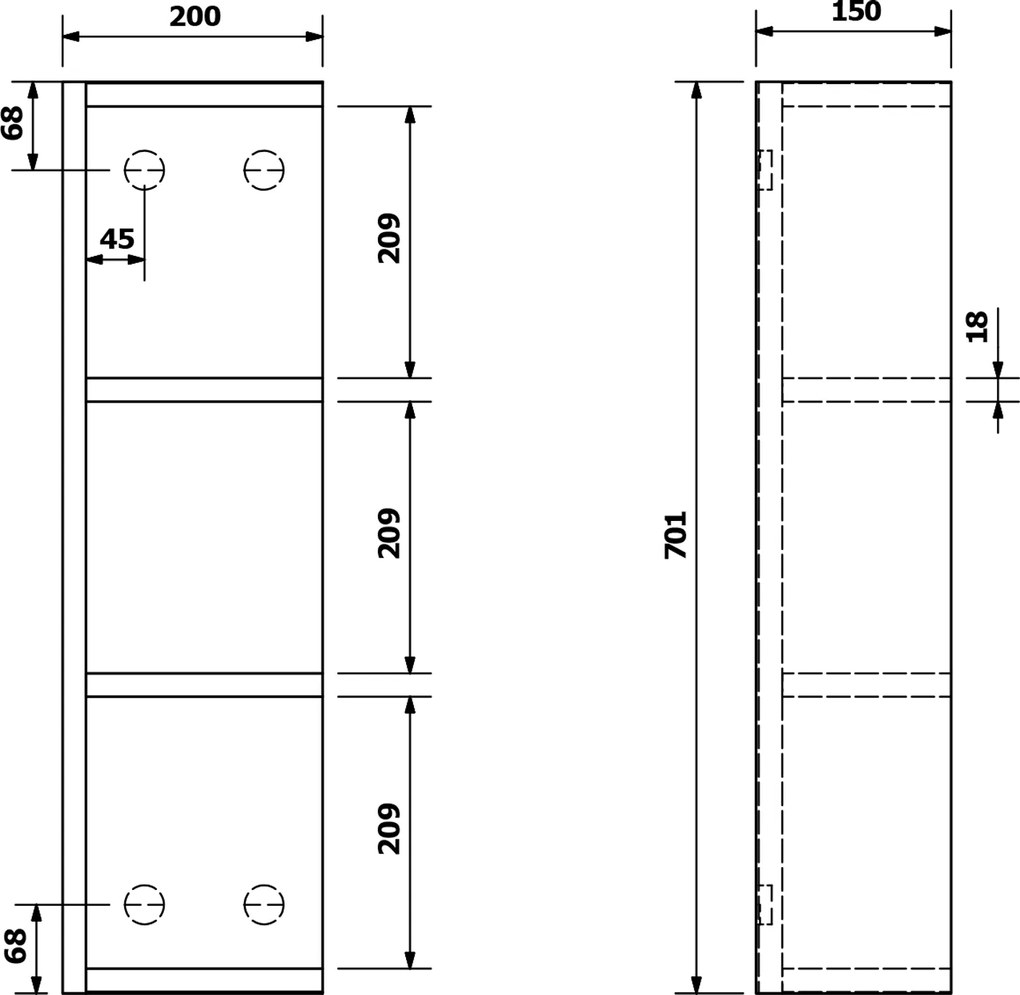 Sapho Sapho, RIWA otevřená police 20x70x15cm, levá/pravá, bílá (RW250), RIW250-0030