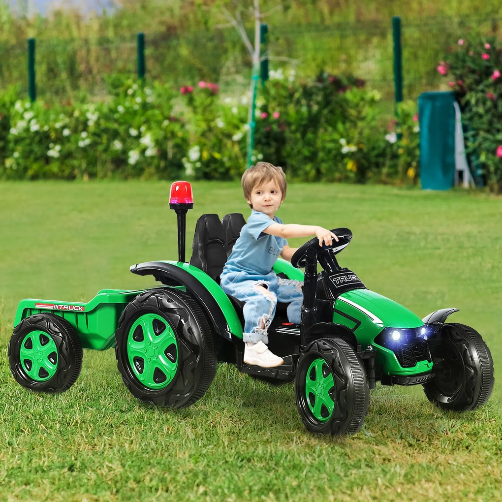 Costway 12 V dětský elektrický traktor s přívěsem – 151 × 68 × 70 cm, zelený