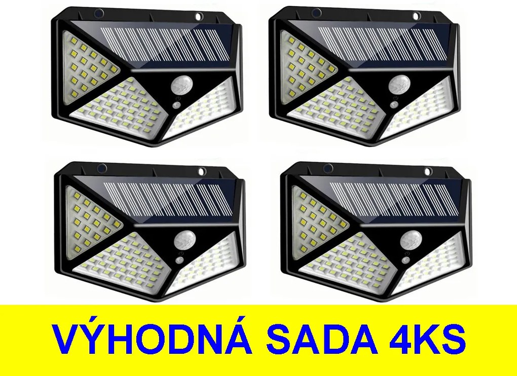 ISO TRADE Výhodná sada 4ks - Bezdrátové venkovní 100x LED světlo se senzorem pohybu