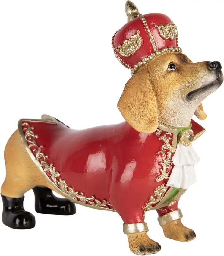 Vánoční figurka jezevčík s oblečkem a korunkou – 22*10*19 cm