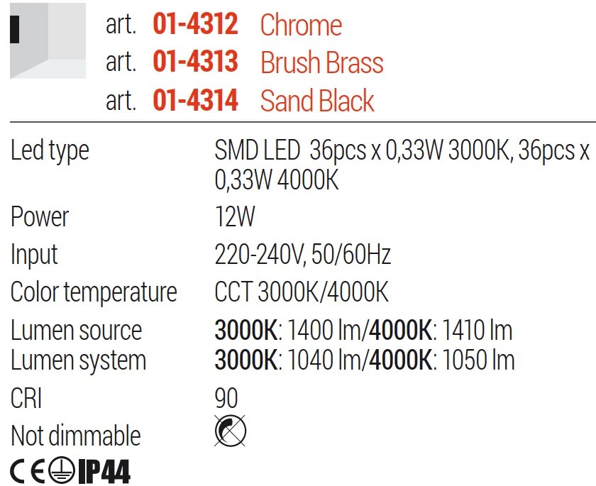 Světla a lustry REDO GROUP Redo RIGO koupelnové světlo LED 12W CCT 3000K/4000K mosaz