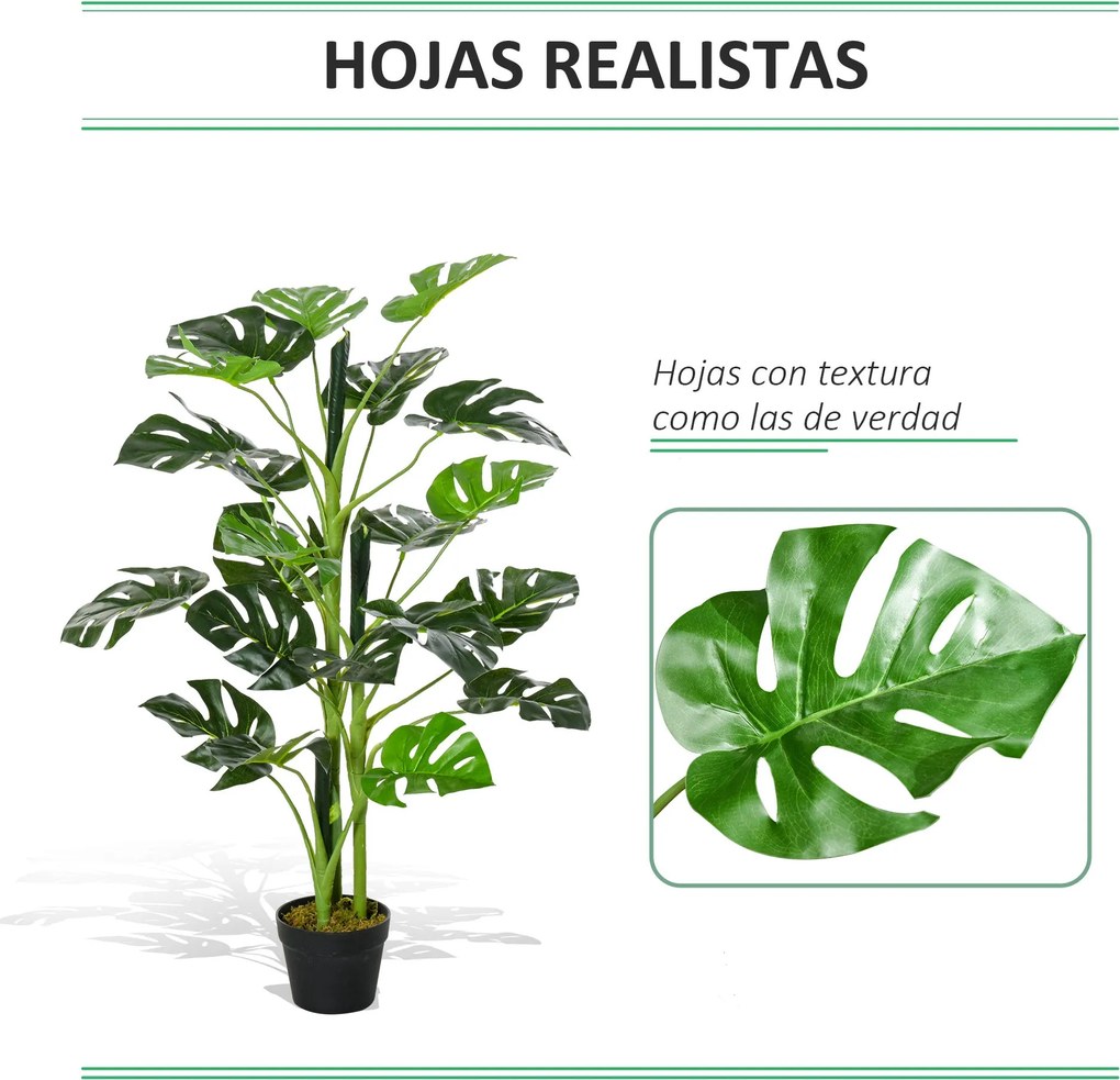 Umělá rostlina Outsunny 100 cm Umělý Monstera s 21 listy a květináčem do domácnosti nebo kanceláře Zelená