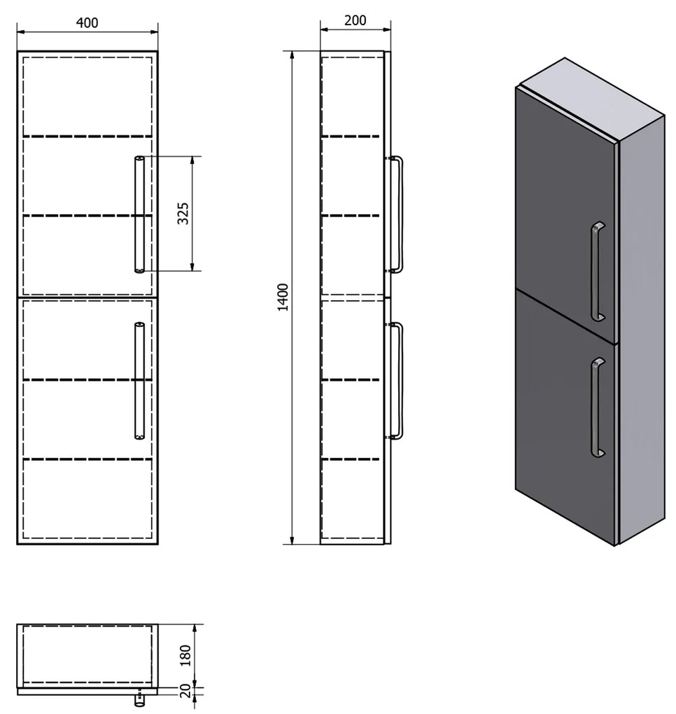 Sapho THEIA skříňka vysoká 40x138x19,3cm, levá/pravá, dub stříbrný, TH400-1111