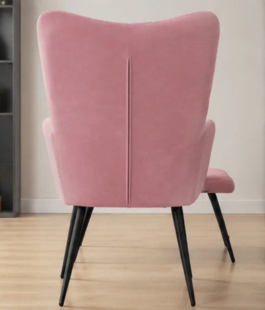 křeslo relaxační, s podnožkou, odpočinkové, ušák, kov/samet, 98x63x69 cm, černá/růžová, Dekorino KR20260016