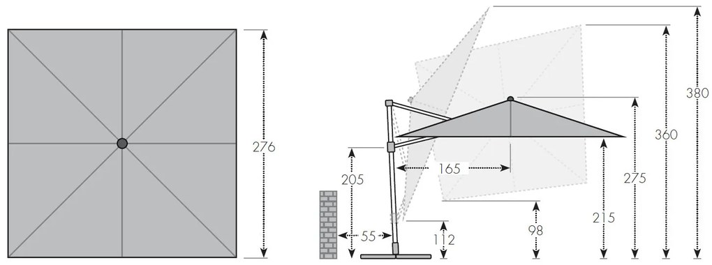 DERBY DX 280 x 280 cm - zahradní slunečník s boční nohou petrolej