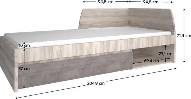 Postel JESI NEW, 90x200, kaštan nairobi/onyx Kondela 0000408053
