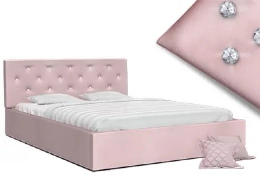 Luxusní manželská postel CRYSTAL růžová 180x200 s dřevěným roštem
