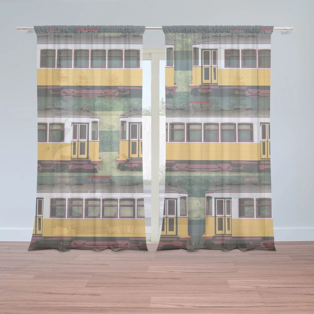 Sablio Záclony Lisabonské historické tramvaje Zelený Pattern: 2ks 150x250cm