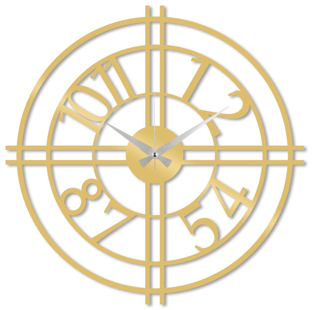 Wallexpert Dekorativní kovové nástěnné hodiny Metal Wall Clock 33 - Gold, Zlatá