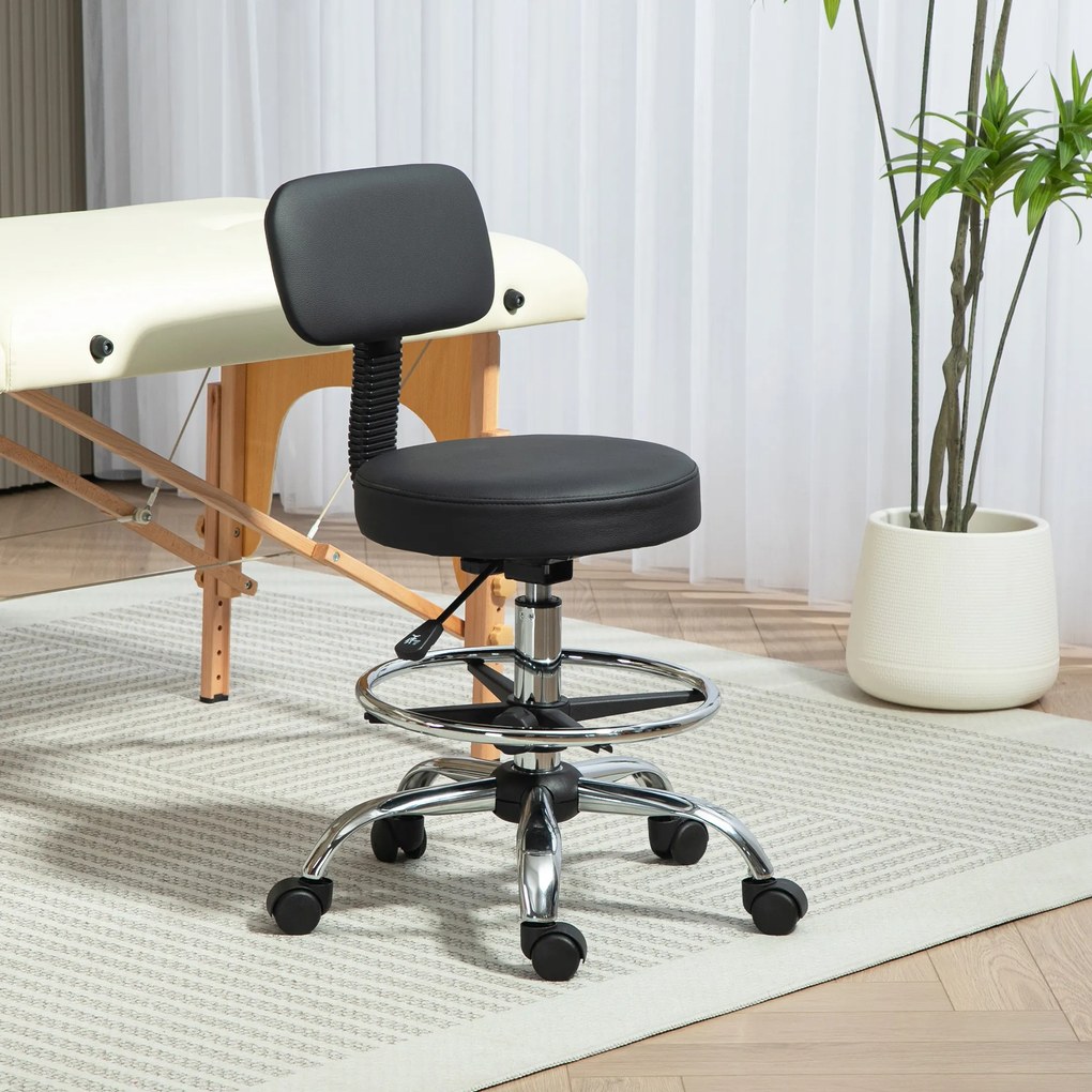 HOMCOM Ergonomická kancelářská židle s nastavitelným nožním kroužkem, bez područek, výškově nastavitelná otočná židle v černé PU kůži