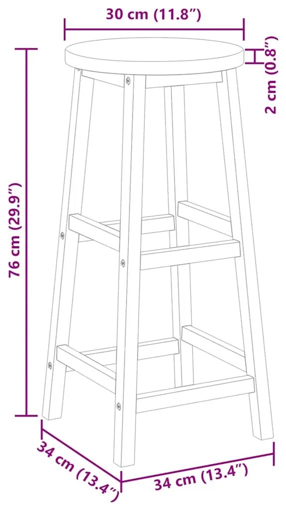 vidaXL Marketos Barové židle 2 ks masivní akácie 34 x 34 x 76 cm