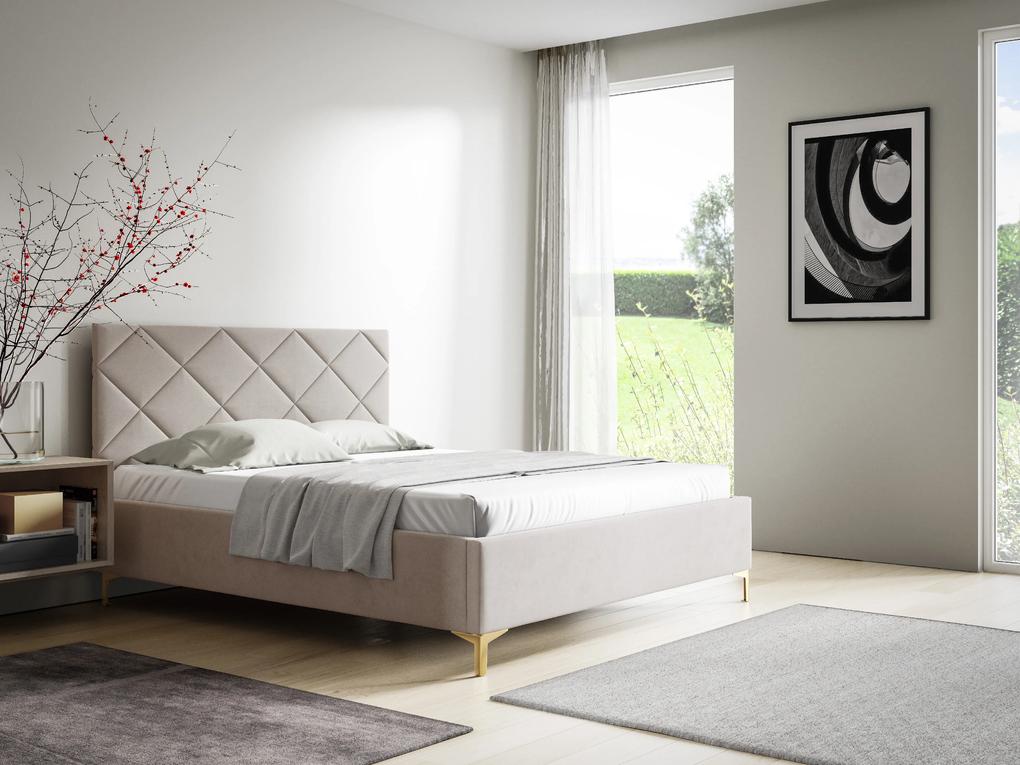 Eka Čalouněná postel DIAMOND+ 120x200 cm Barva látky Trinity: (2305) Tmavá béžová, Úložný prostor: S dřevěným rámem úložného prostoru